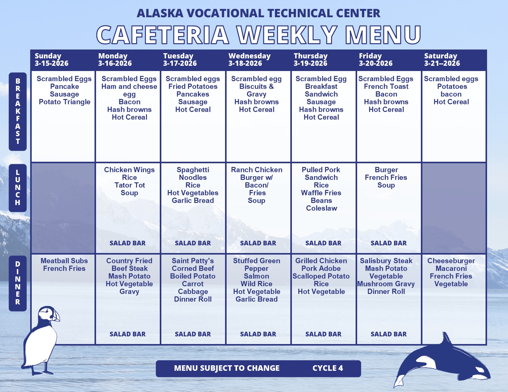 Cafeteria Menu | AVTEC